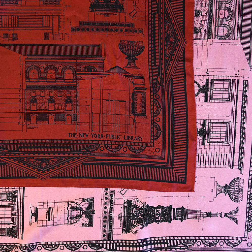 Cherry Red & Pink NYPL Double-Sided Architecture Scarf | The New York ...